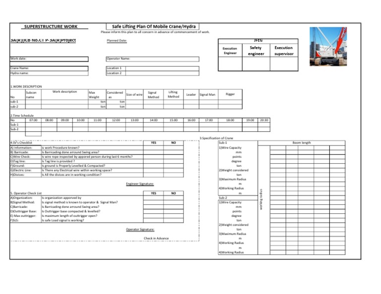 Safe Lifting Plan for Mobile Crane and Hydraulic Lifting Operations ...