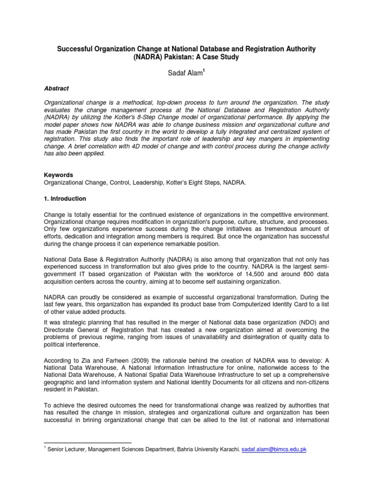 A Case Study of Successful Organizational Change: How NADRA Transformed ...