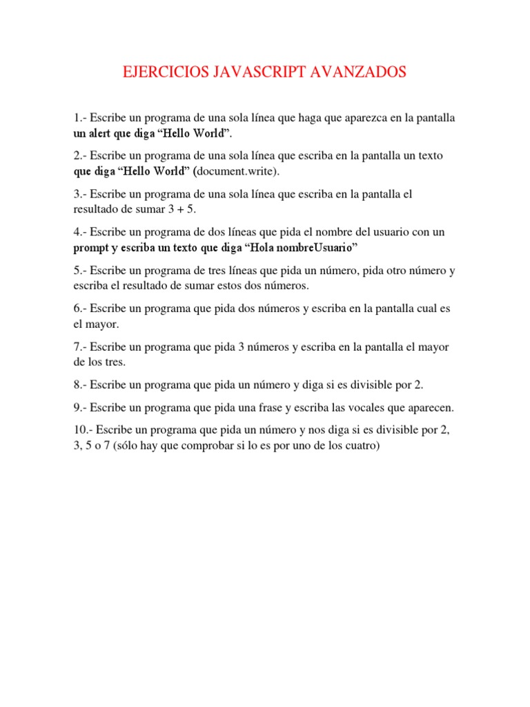 Ejercicios Javascript Avanzados | PDF | Informática