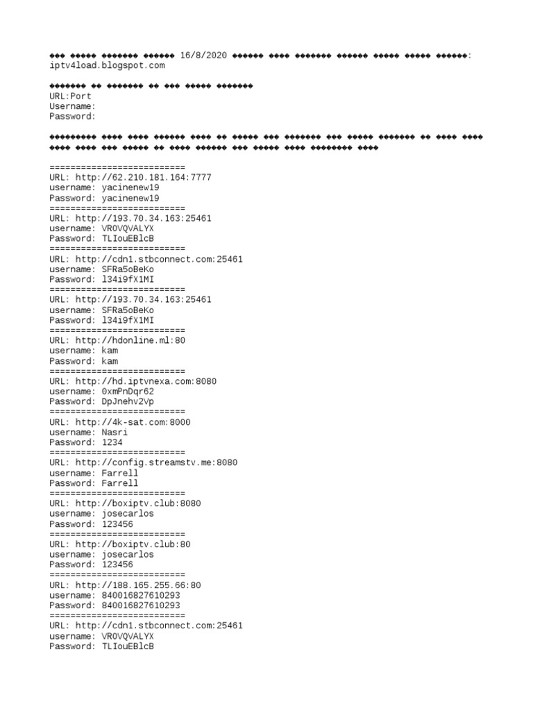 IPTV login credentials document 16/8/2020 | PDF