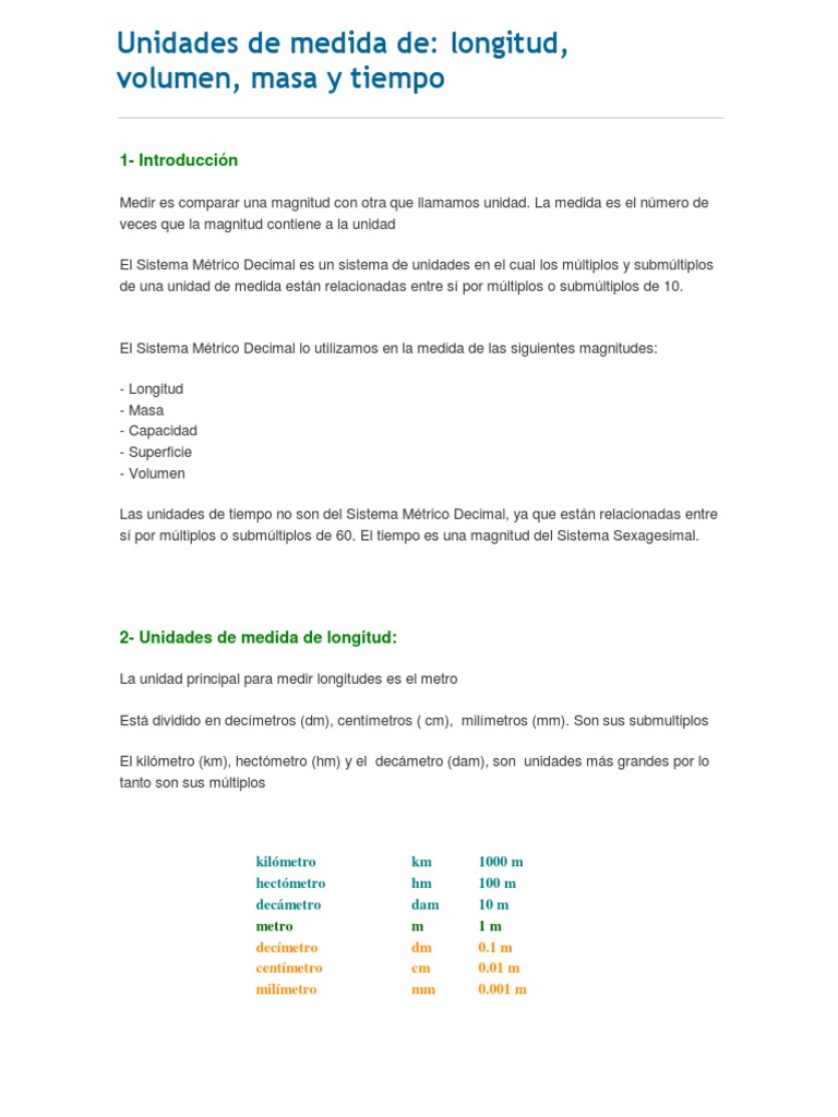 Sistema Métrico: Unidades y Conversiones | PDF | Volumen | Peso
