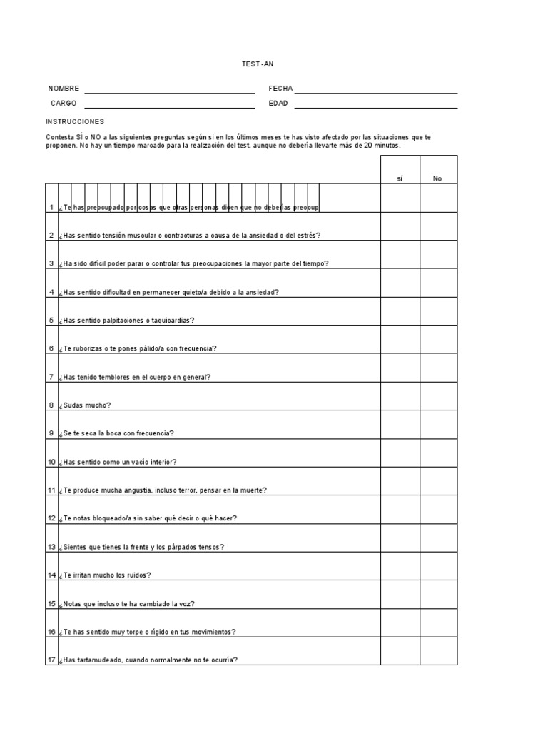 Test de Ansiedad | PDF | Ansiedad | Psicología clínica