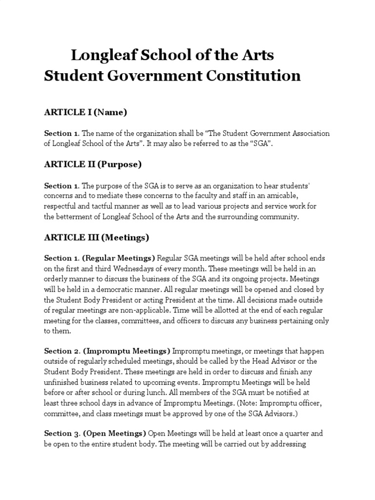 Longleaf School of The Arts Student Government Constitution | PDF | Students' Union | Elections