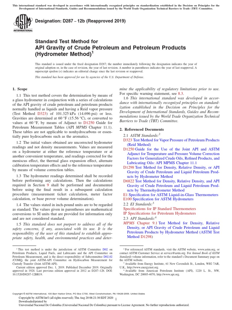 Astm D 287 PDF | PDF | Density | Liquids