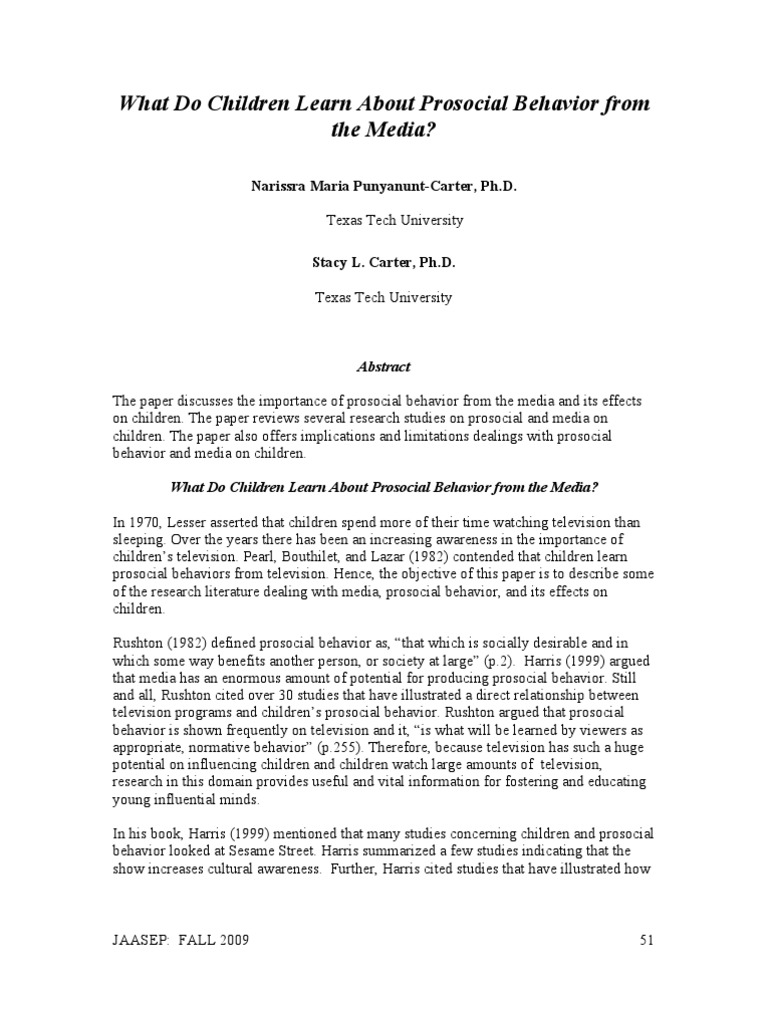 Media's Impact on Children's Prosocial Behavior | PDF | Aggression ...