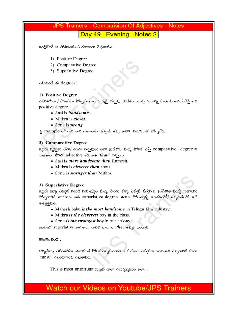 Notes 2 - Comparision of Adjectives | PDF