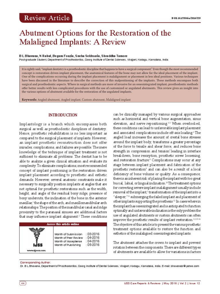 Abutment Options For The Restoration of The Malalinged Implant 2016 PDF ...