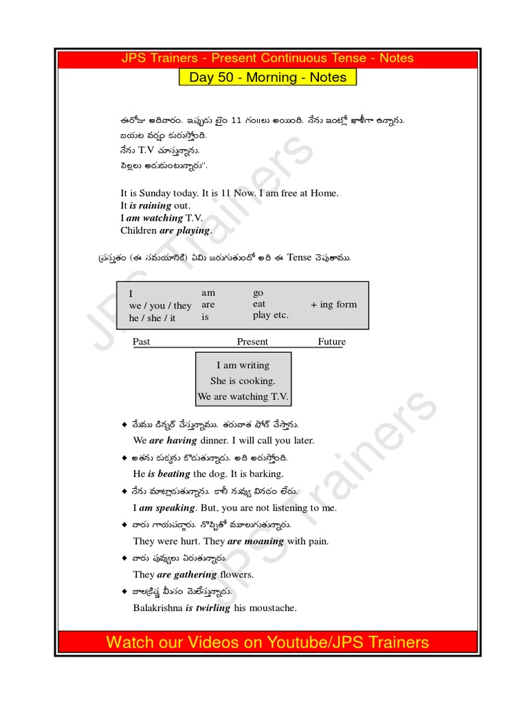 Notes - Structure - Present Continuous Tense PDF | PDF