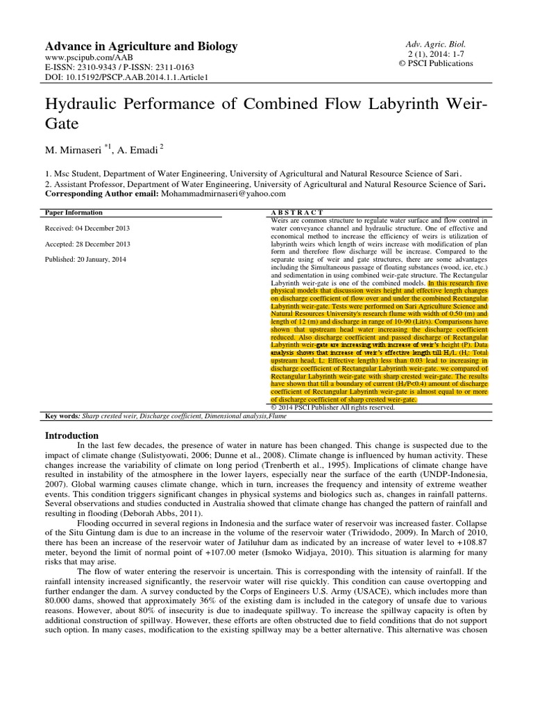 Hydraulic Performance of Combined Flow Labyrinth Weir-Gate | PDF | Nature