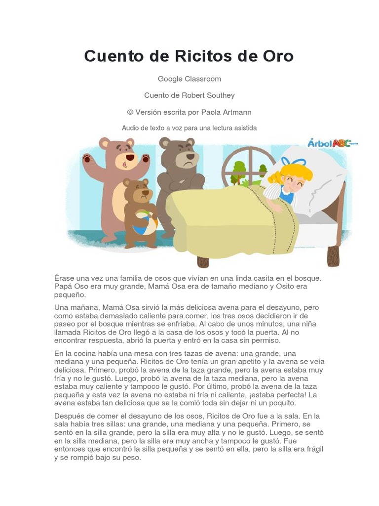Cuento de Ricitos de Oro | PDF | Ricitos de oro y los tres osos