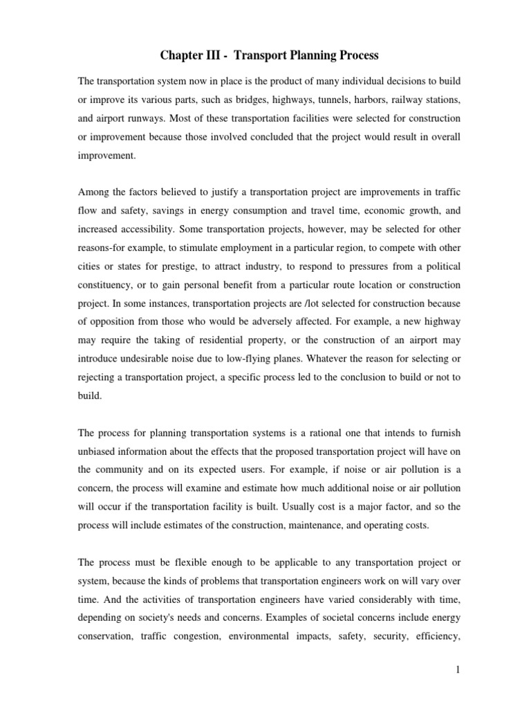 Chapter III - Transport Planning Process | PDF | Feasibility Study ...