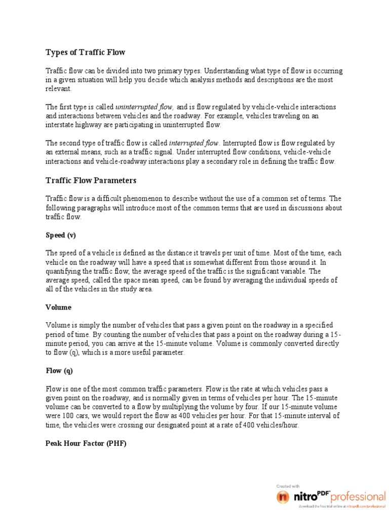 Types of Traffic Flow: Speed (V) | Download Free PDF | Traffic | Mechanics
