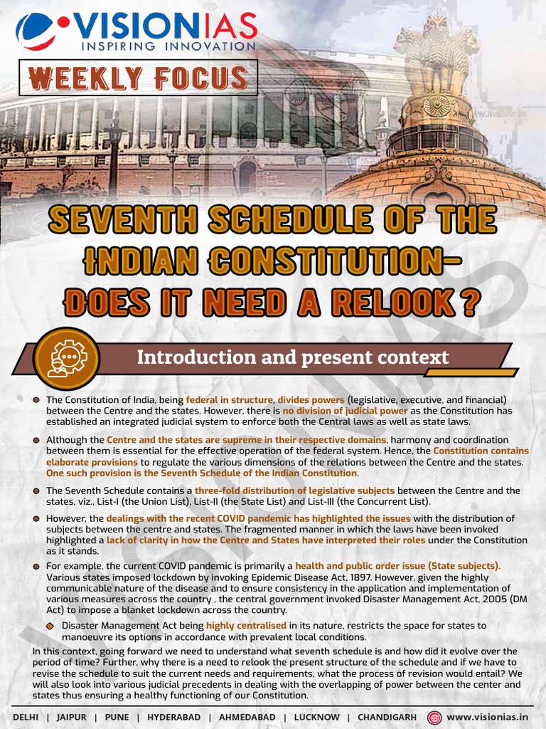 Seventh Schedule of The Indian Constitution | PDF | Constitution ...