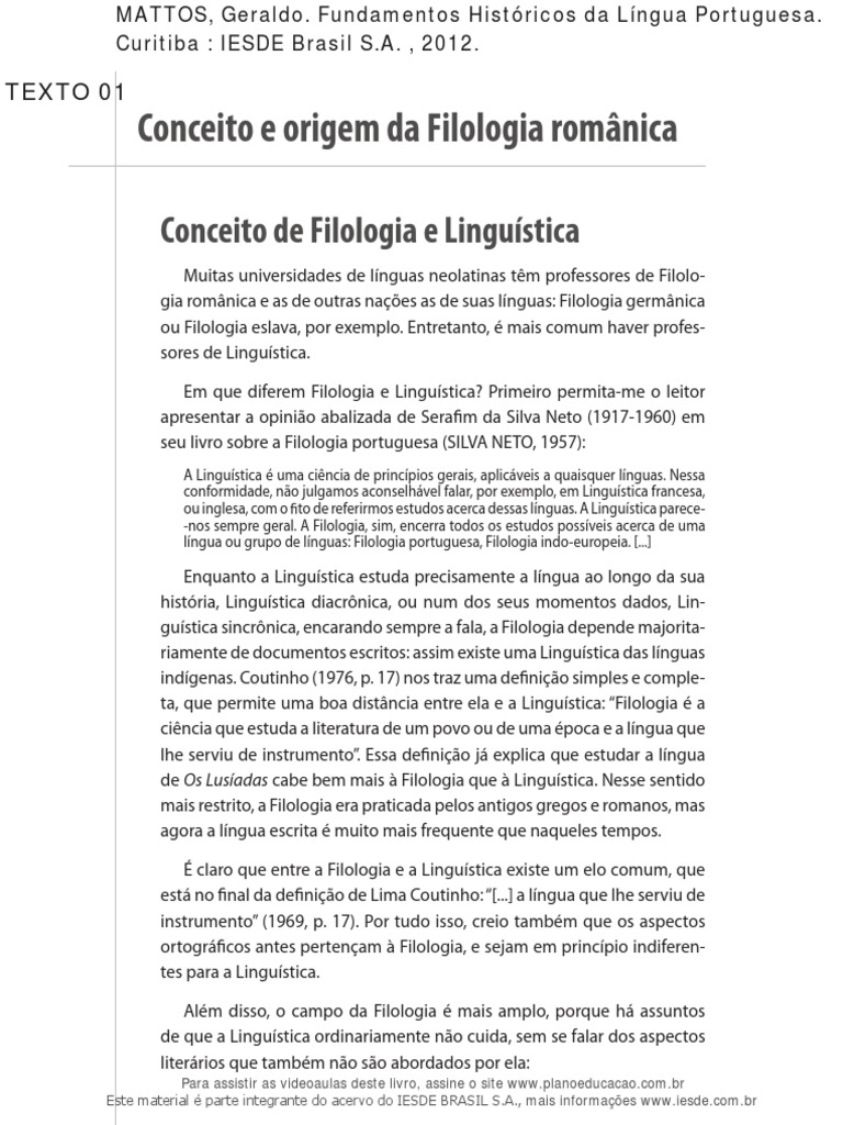 Origem e conceito da Filologia Românica | PDF | Dialeto | Filologia