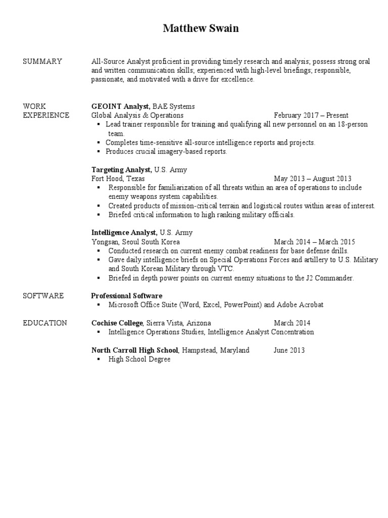 Matthew Swain Resume