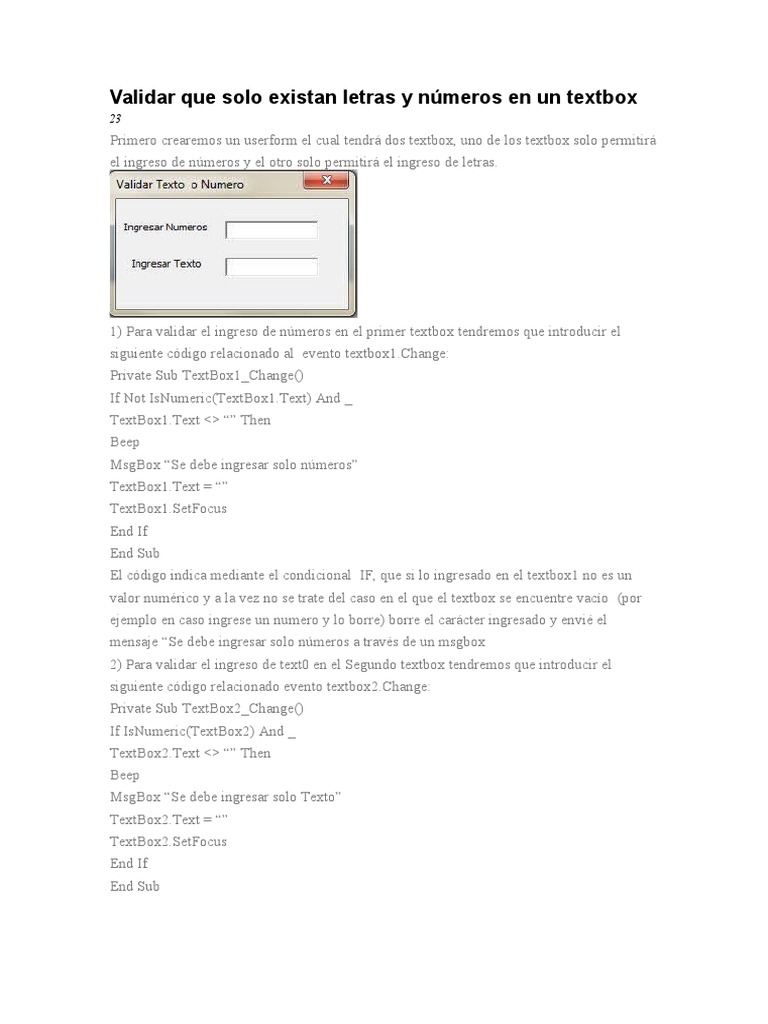 Validar Que Solo Existan Letras y Números en Un Textbox | PDF | Métodos y materiales de enseñanza