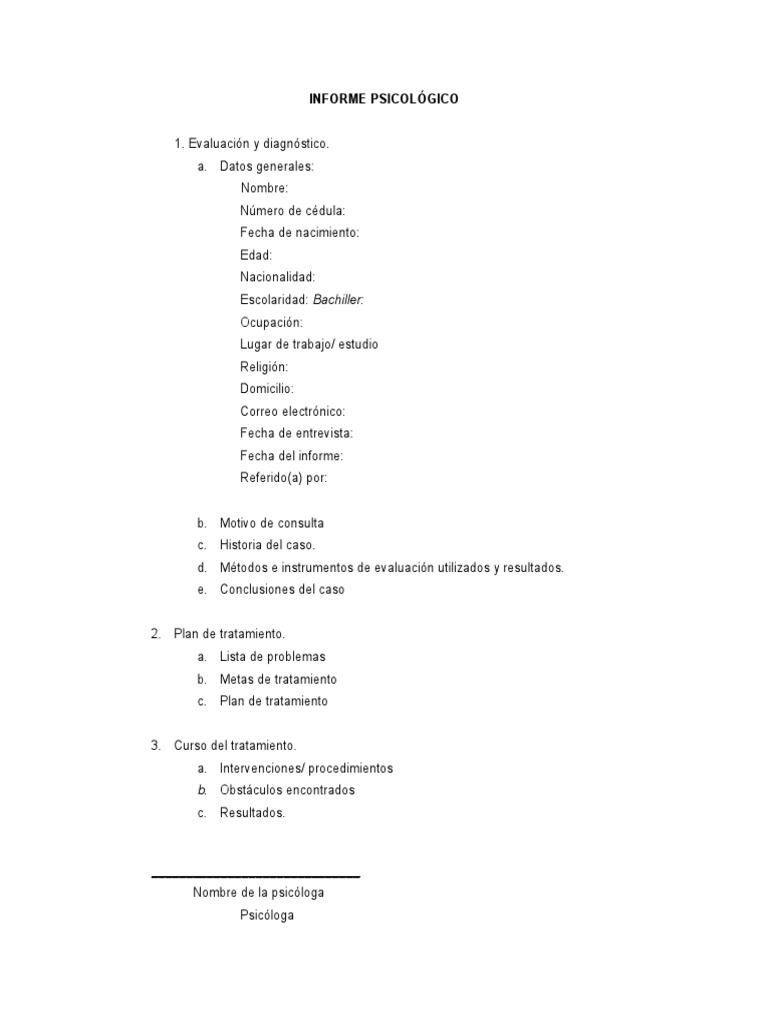 Plantilla de Informe Psicológico | PDF