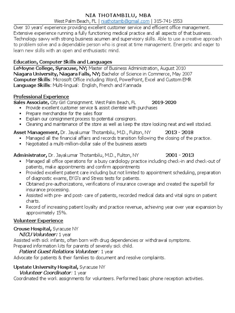 Nia T Resume 2020 | PDF | Health Care | Medicine