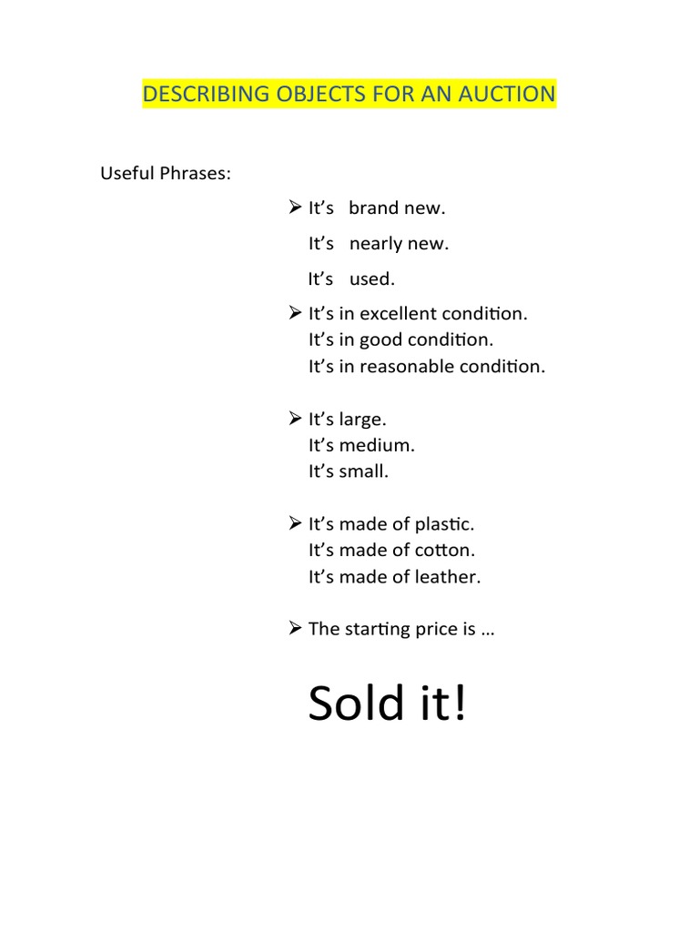 Object Descriptions for Auctions | PDF