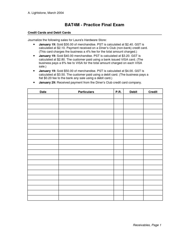 BAT4M - Practice Final Exam: Receivables, Page 1 | PDF | Dividend ...
