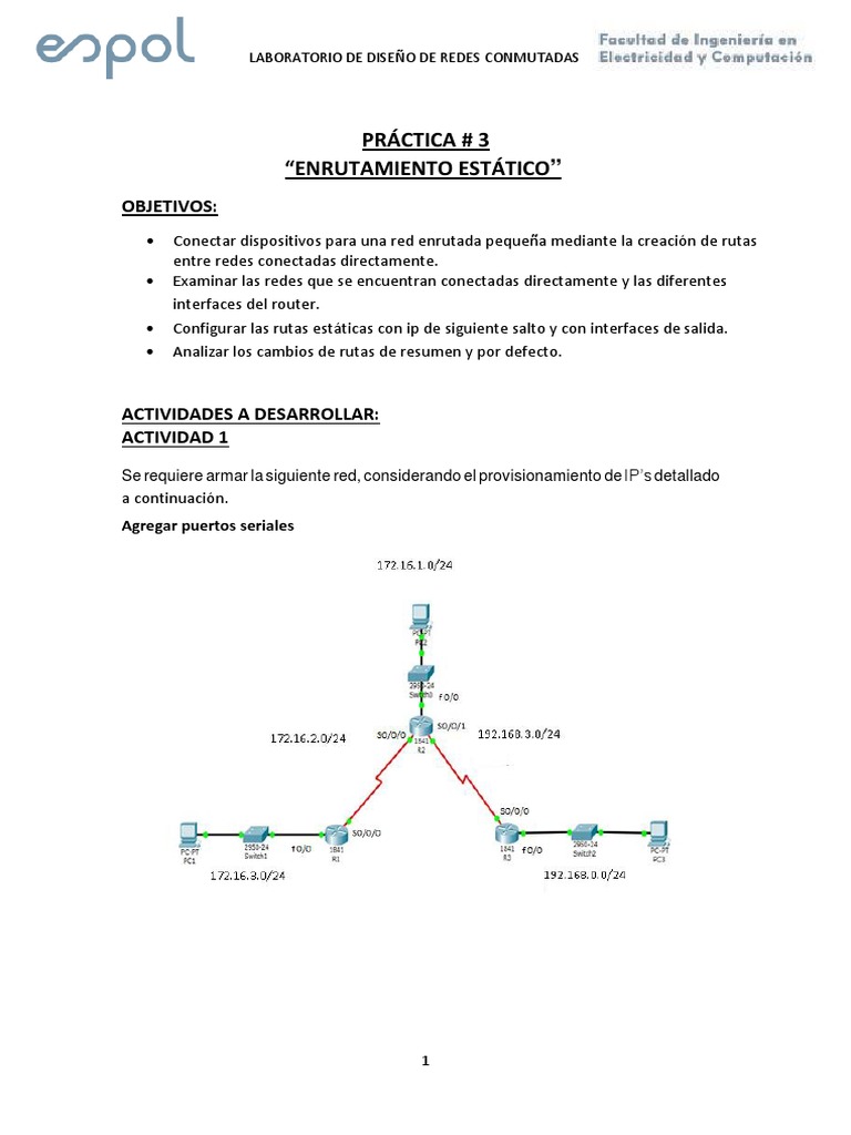 Práctica 3 Enrutamiento Estático | Descargar gratis PDF | Enrutador (Computación) | Dirección IP