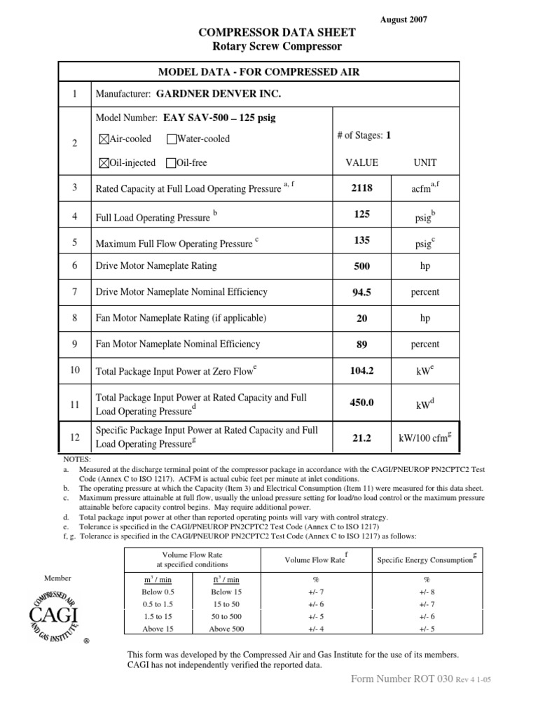 SAV-500 125 Psi EAY DATA SHEET Unload | PDF | Gas Technologies | Energy ...