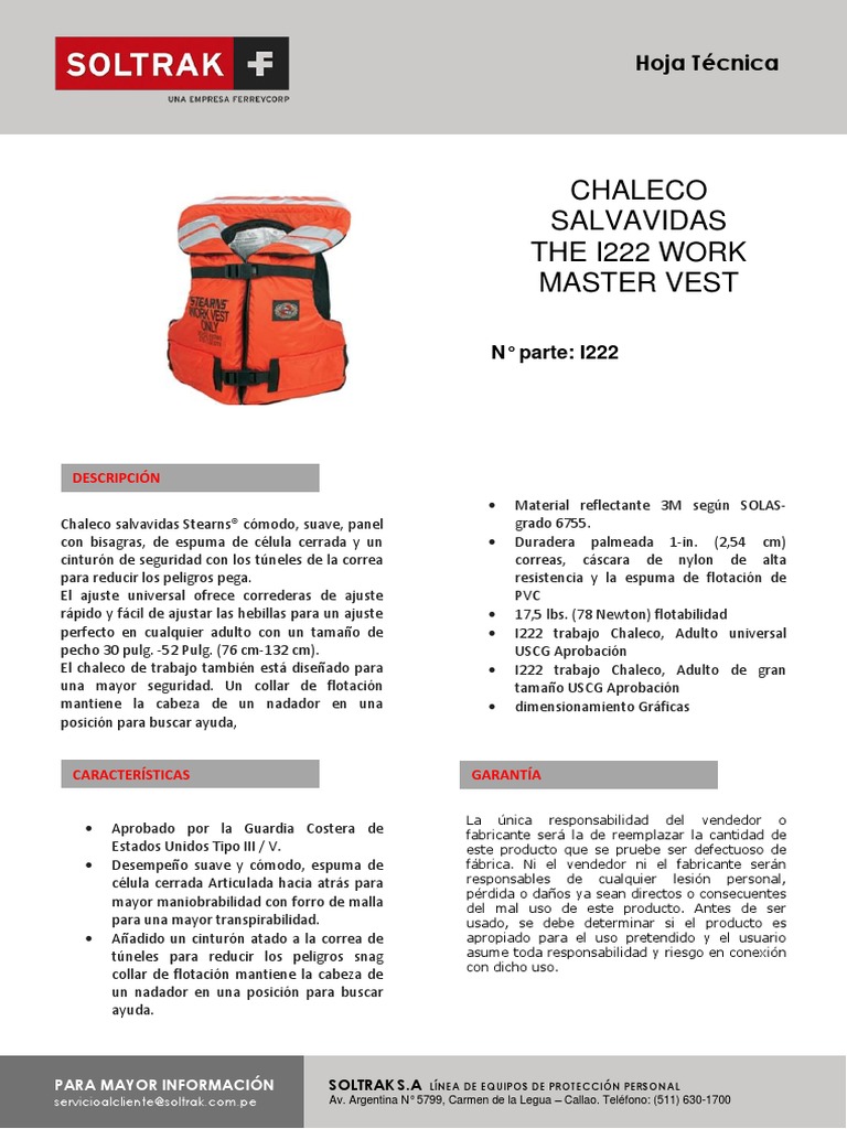 Ficha Tecnica - Chaleco Salvavidas I222 Tipo Ingeniero | PDF