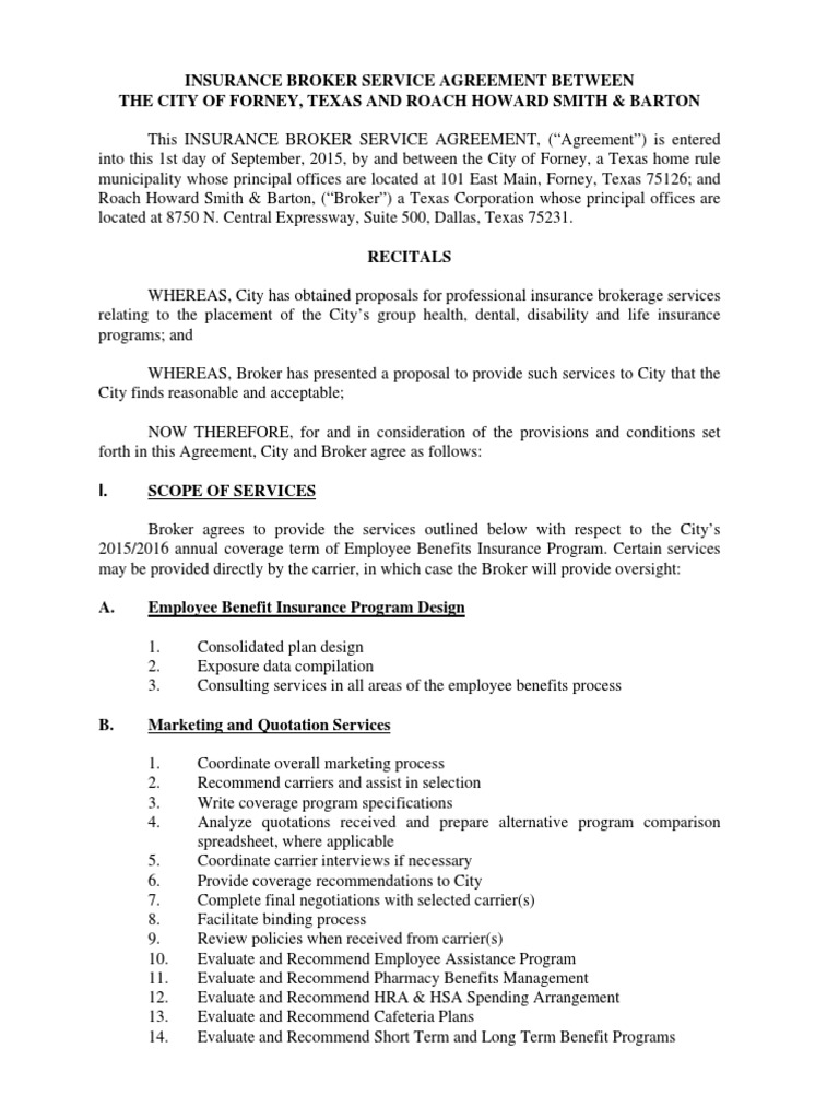 Broker Service Agreement | PDF | Insurance Broker | Fee