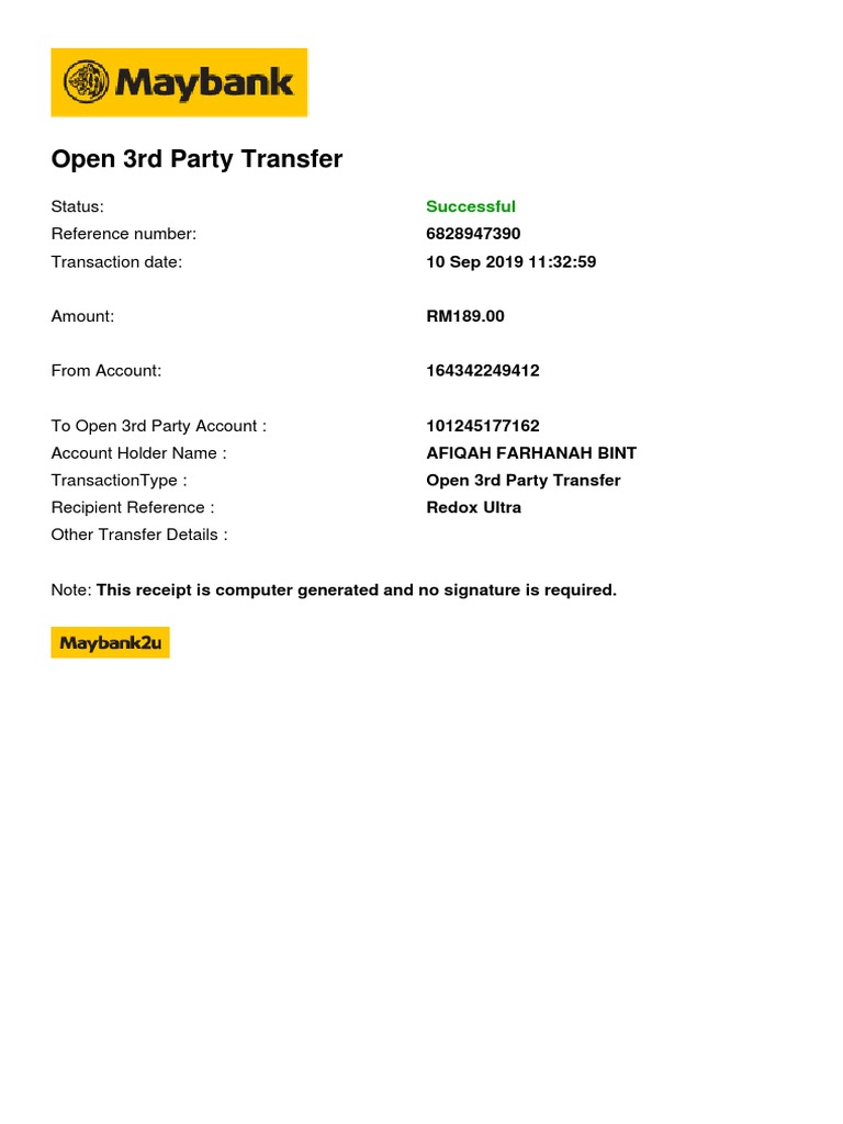 Successful Transfer Receipt | PDF
