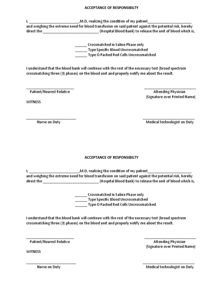 Uncrossmatched Waiver Form | PDF | Blood Transfusion | Blood