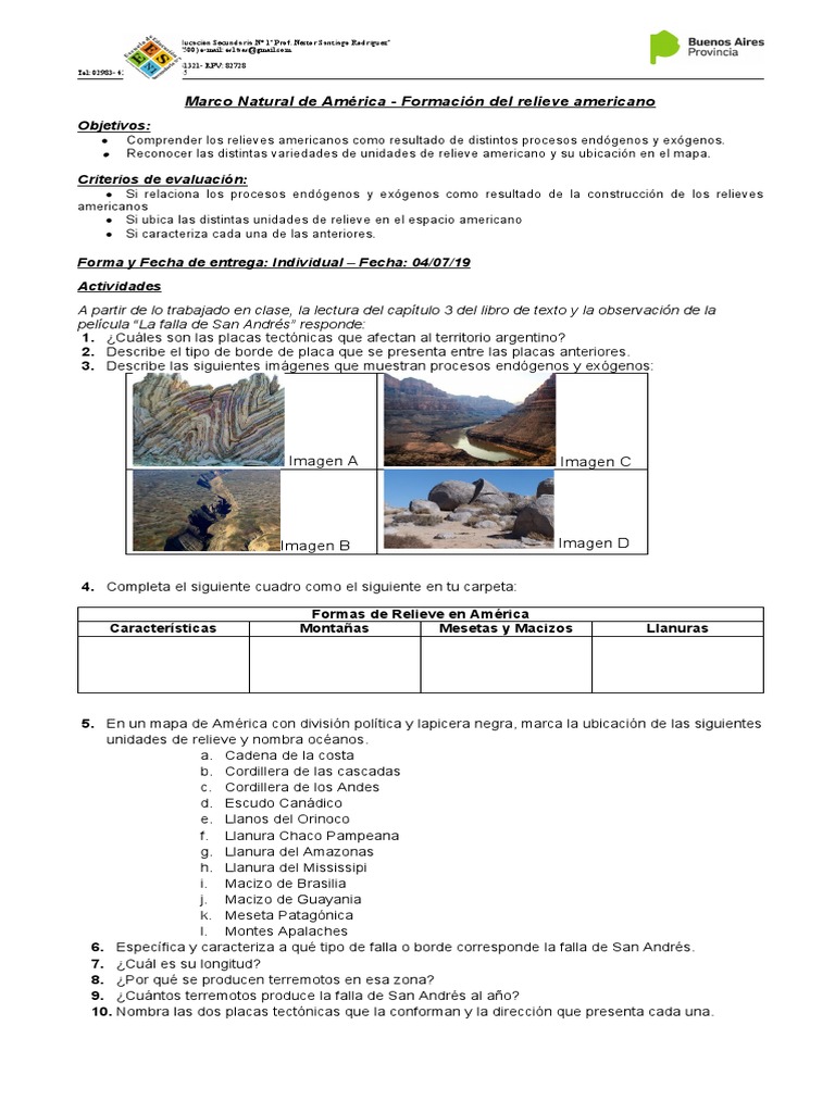 Hojas De Trabajo Sobre Formas Del Terreno