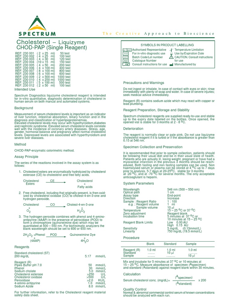 Cholesterol - Liquizyme CHOD-PAP (Single Reagent) PDF | PDF ...