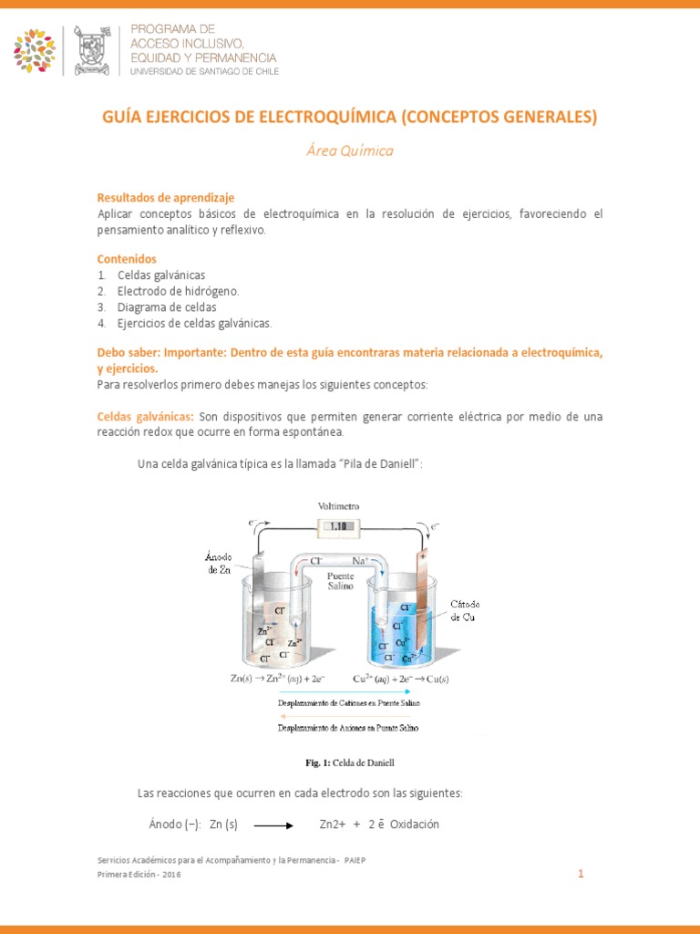 Guía Electroquímica (Conceptos Generales) PDF | PDF | Redox | Electrodo