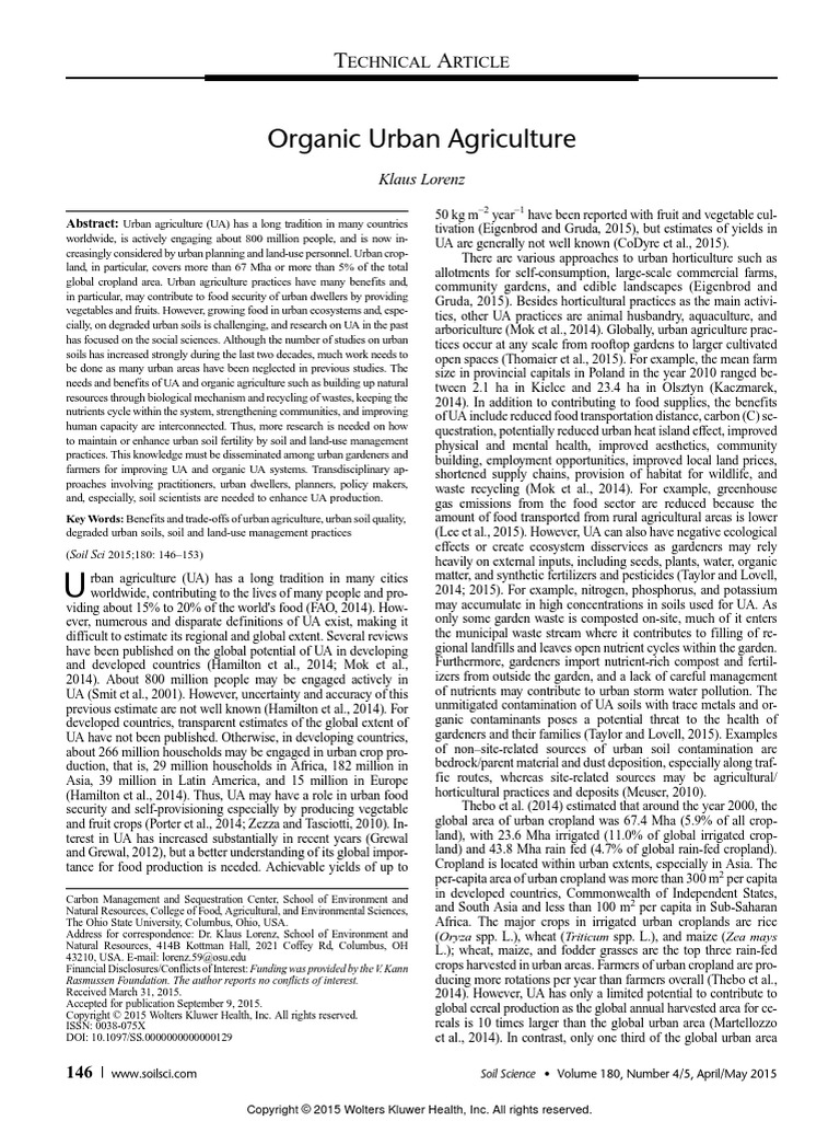 Organic Urban Agriculture: Echnical Rticle | PDF | Organic Farming ...