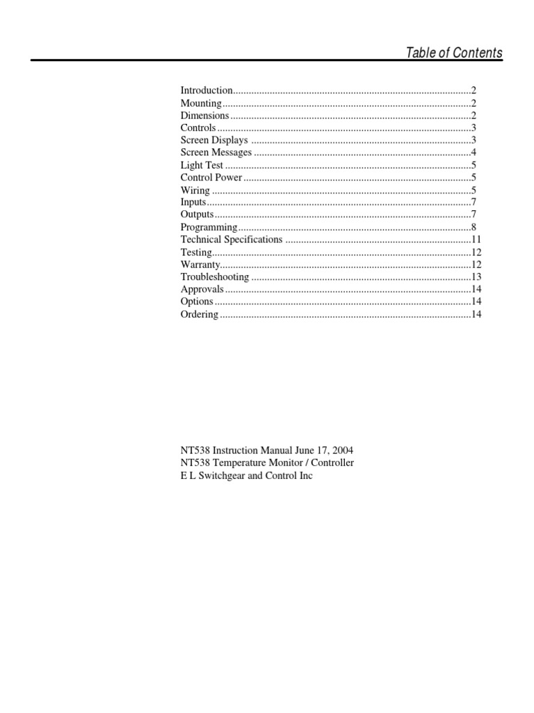NT538 Temperature Monitor Manual | PDF | Electrical Wiring | Relay
