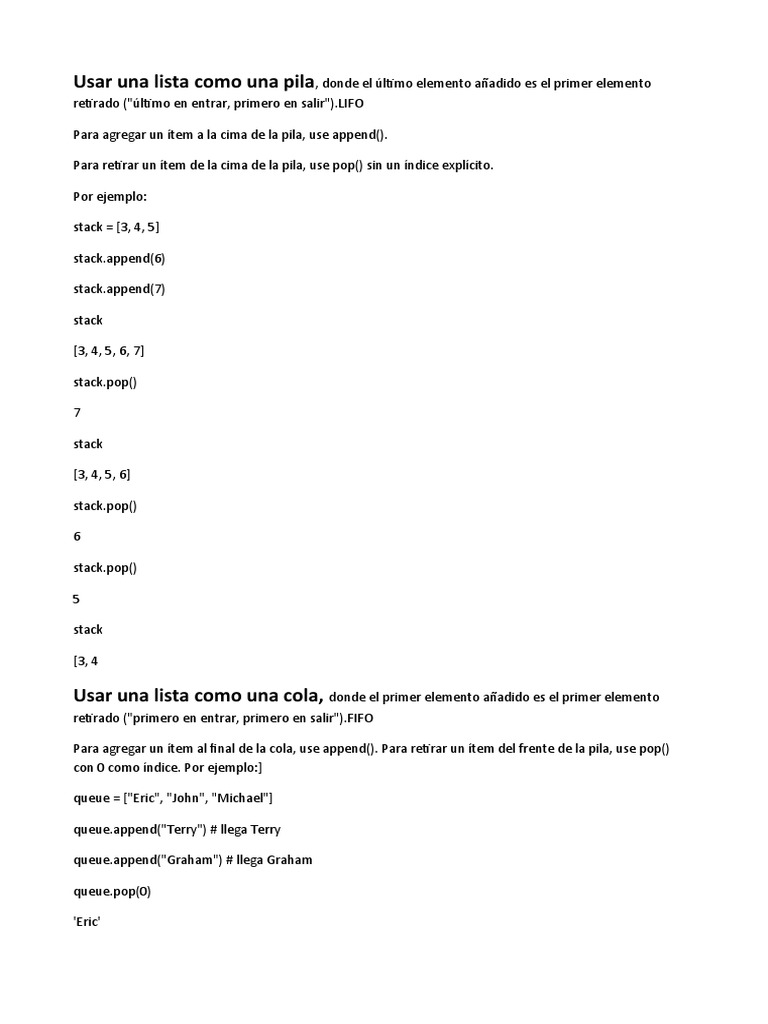 Python Uso de Listas Como Pilas | PDF | Estructura de datos de matriz ...
