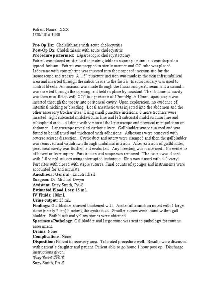 SOAP SURG Op Note Example PDF | PDF | Gallbladder | Surgery