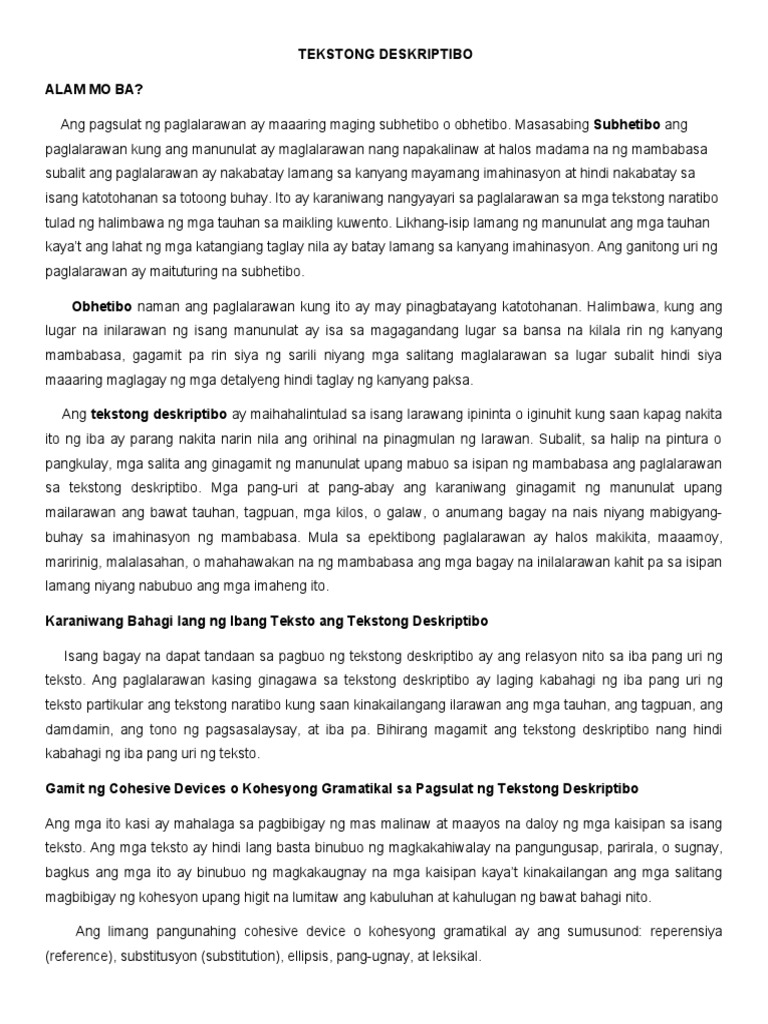 Tekstong Deskriptibo | PDF
