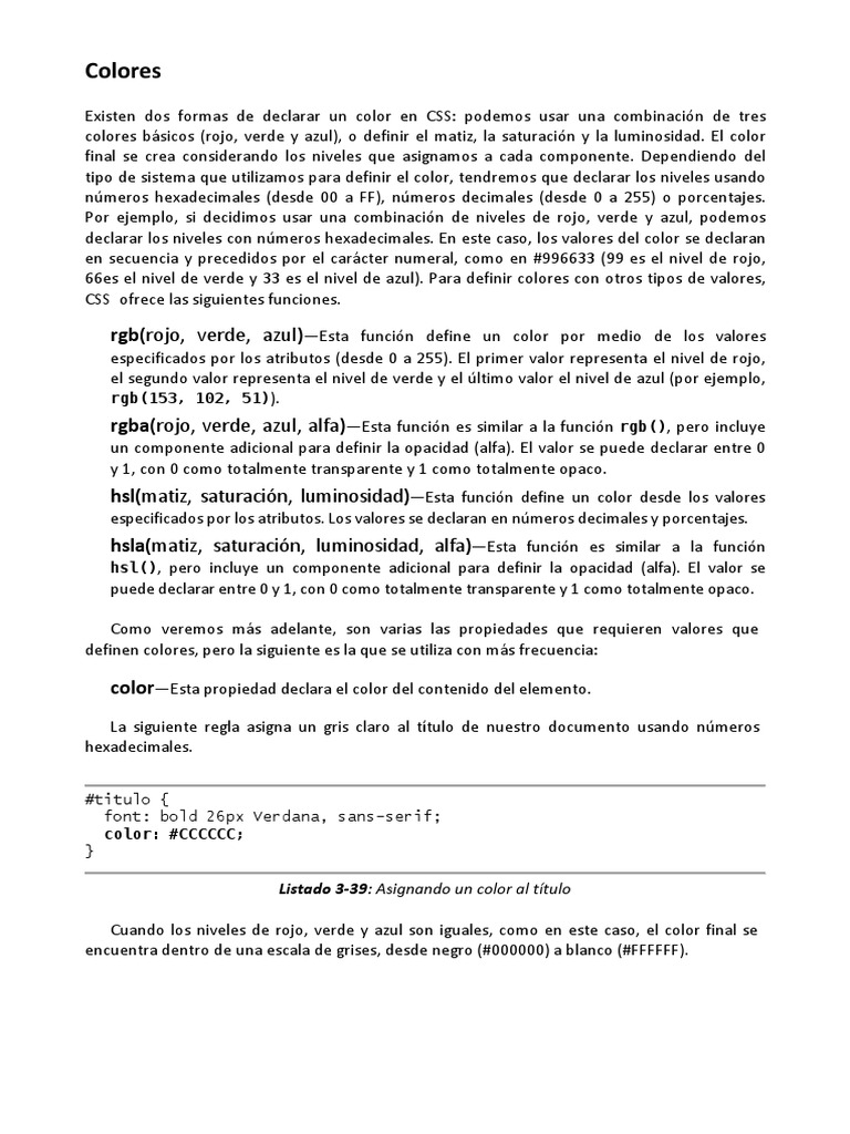 Formas de declarar colores en CSS y ajustar el tamaño de elementos ...