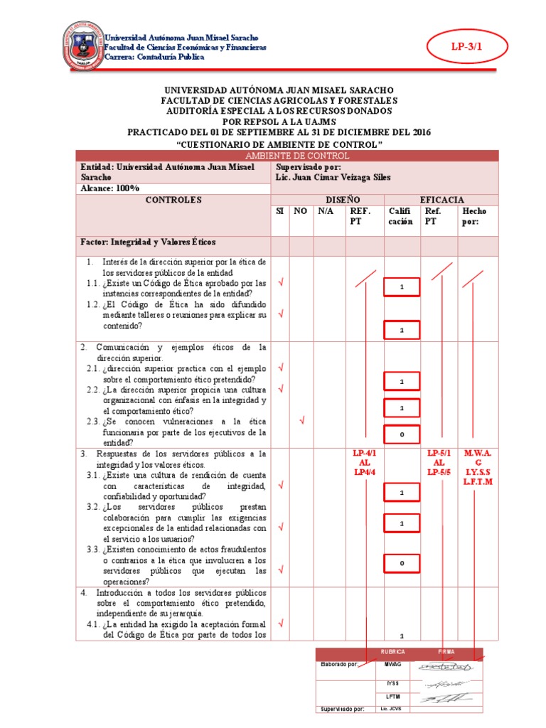 CUESTIONARIO AMBIENTE DE CONTROL Limpio | PDF | Contador | Auditoría