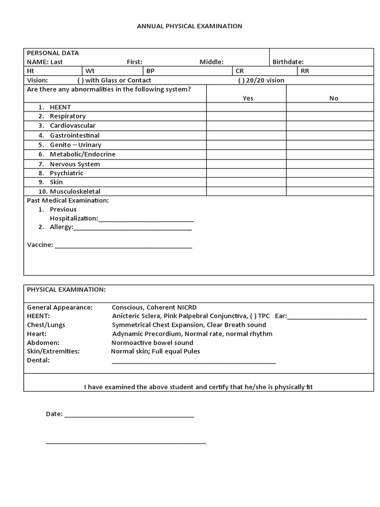 Annual Physical Examination | PDF