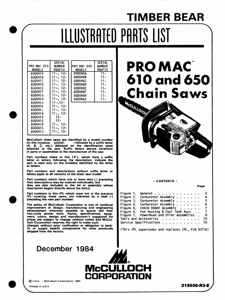 Timber Bear Illustrated Parts List: An Annotated Guide to the ...