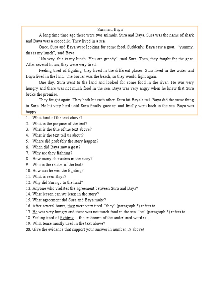 Quiz Narrative Text | PDF