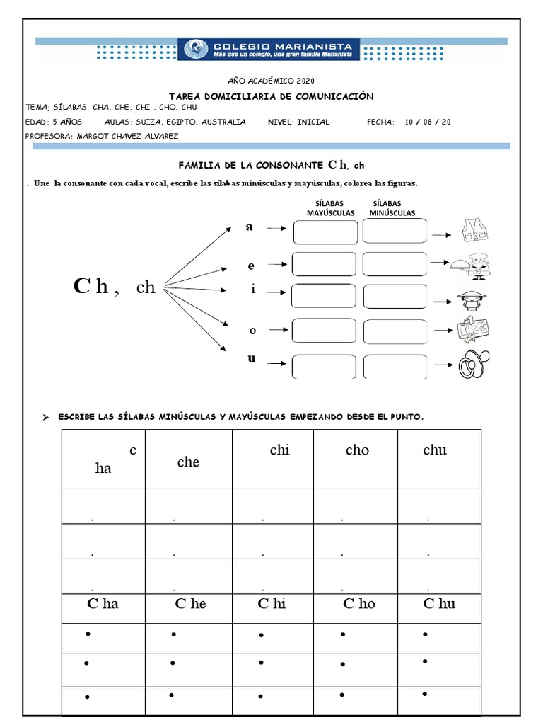 Actividades con sílabas cha, che, chi, cho, chu | PDF