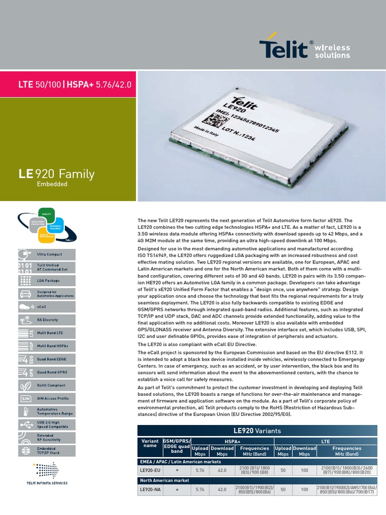 Telit Le920-Family Datasheet | PDF | 4 G | Lte (Telecommunication)