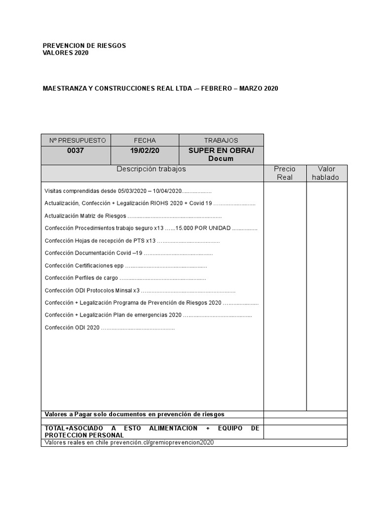 Plantilla Presupuesto Obra | PDF