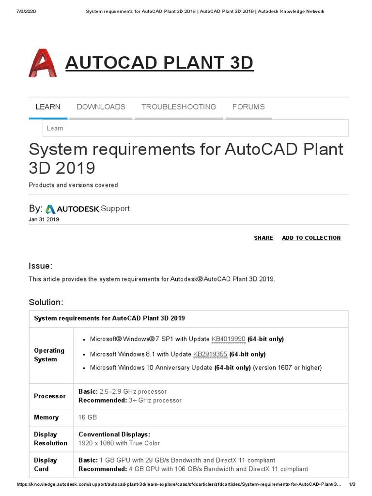 System Requirements For AutoCAD Plant 3D 2019 - AutoCAD Plant 3D 2019 ...
