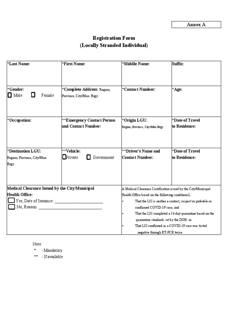 Registration Form (Locally Stranded Individual) : Annex A | PDF