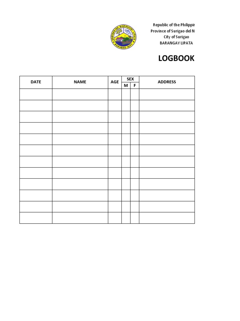 Logbook: Date Name AGE SEX Address M F | PDF
