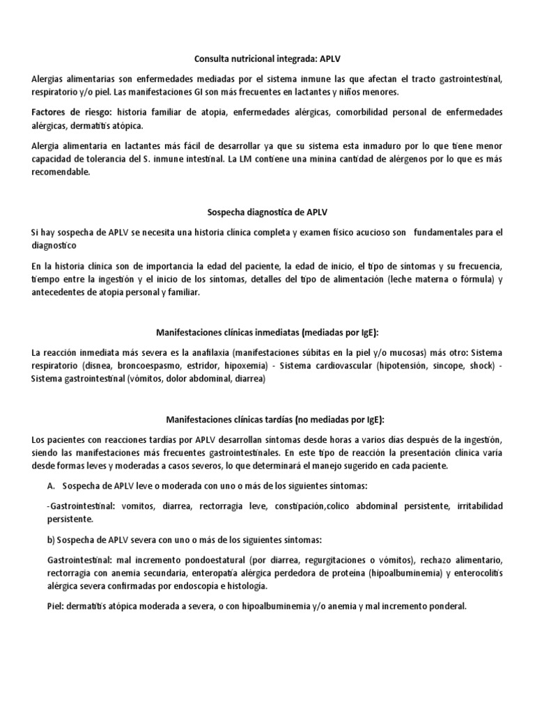 Diagnóstico y Manejo de APLV en Niños | PDF | Alergia | Leche